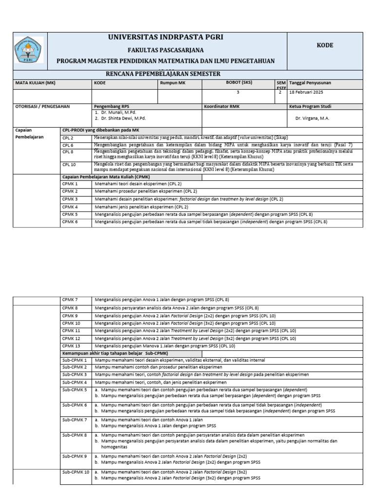 Rps Doe Semester Genap 2425 | PDF