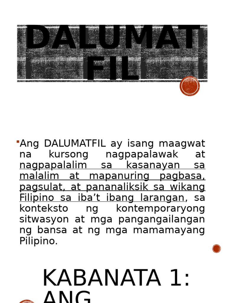 Dalumat Fil Kabanata 1 Modyul 1 2 PPT 1 | PDF