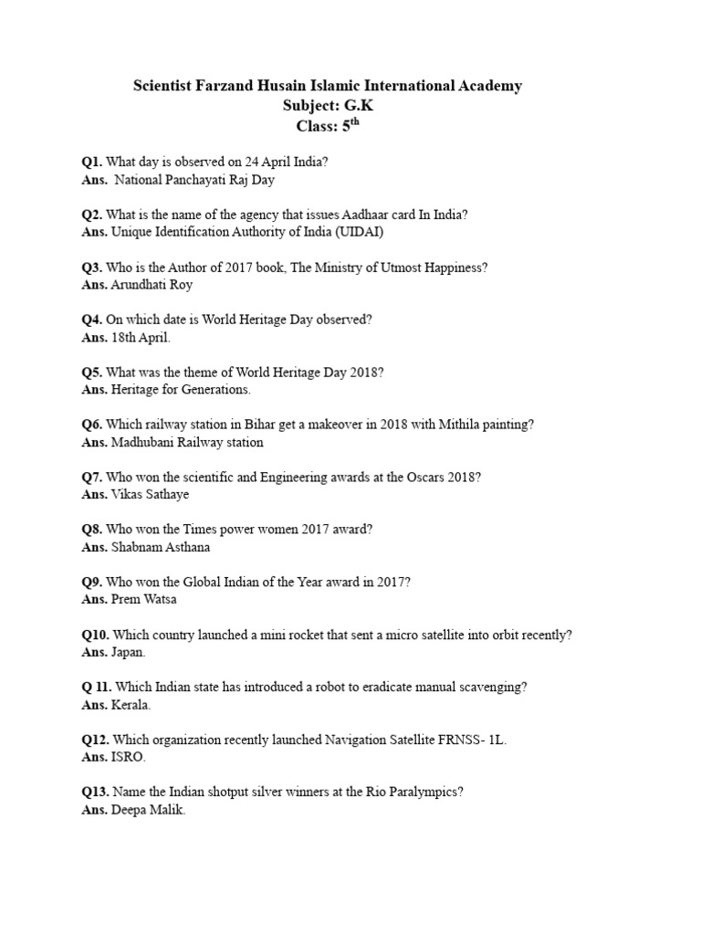 Class 5 GK Ques | PDF