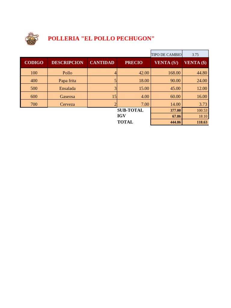 Factura de Venta: Pollo Pechugón | PDF