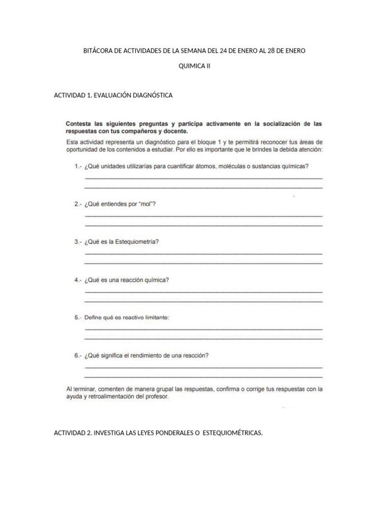 Bitácora Química II: 24-28 Enero | PDF