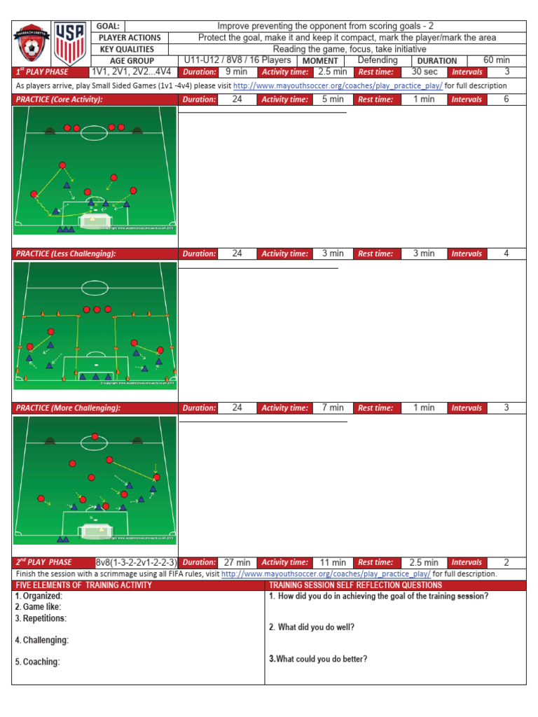 Soccer Training Session Plan U11-U12 | PDF | Forward (Association ...