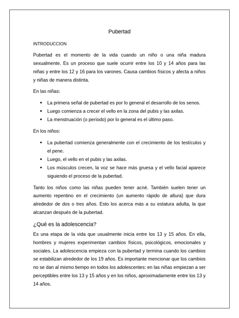 Pubertad | PDF | Pubertad | Adolescencia