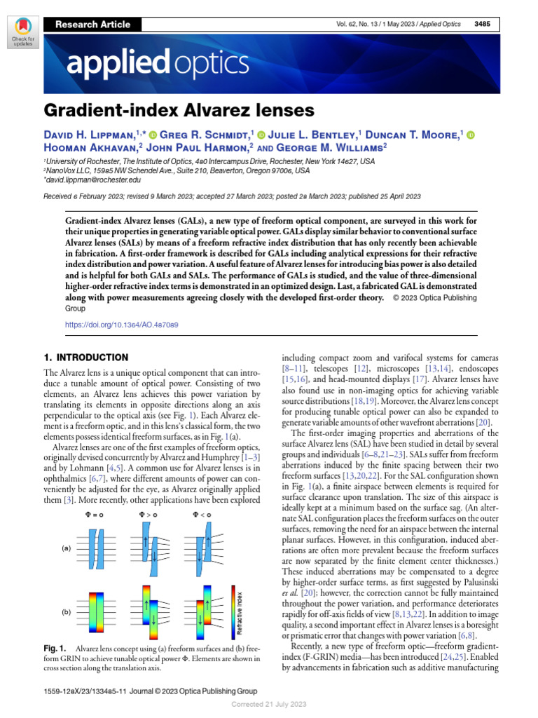 Gradient-Index Alvarez Lenses Explained | PDF | Optics ...