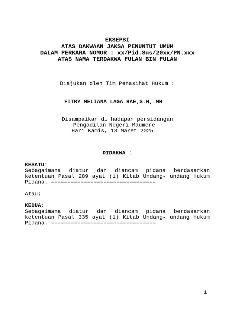 Eksepsi Pidana Hendrik Pakoi | PDF