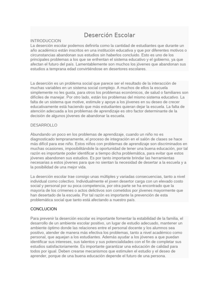 Causas y Consecuencias de la Deserción Escolar | PDF | Escuelas | Deserción