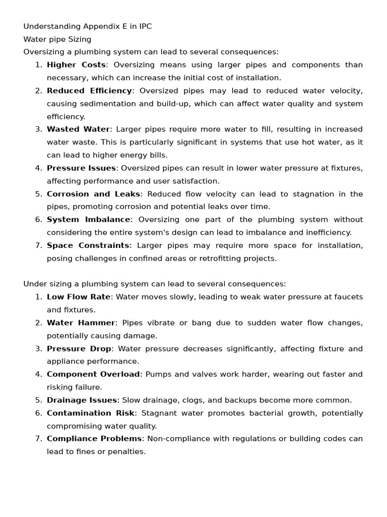 IPC Appendix E: Water Pipe Sizing Guide | PDF | Plumbing | Flow Measurement