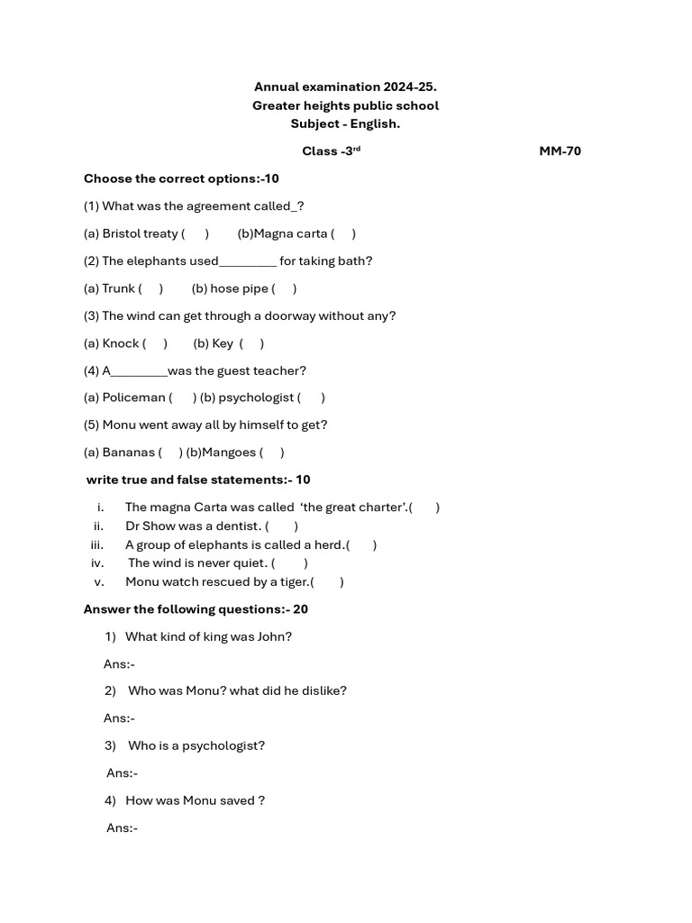 Class 3rd English | PDF