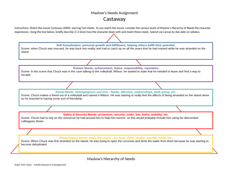 Maslow's Hierarchy in Castaway Analysis | PDF