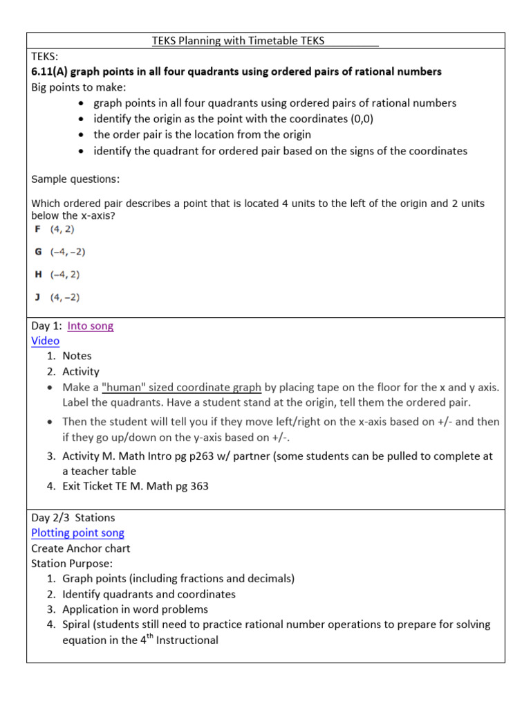 6.11a_plan_and_notes | PDF | Cartesian Coordinate System | Mathematics