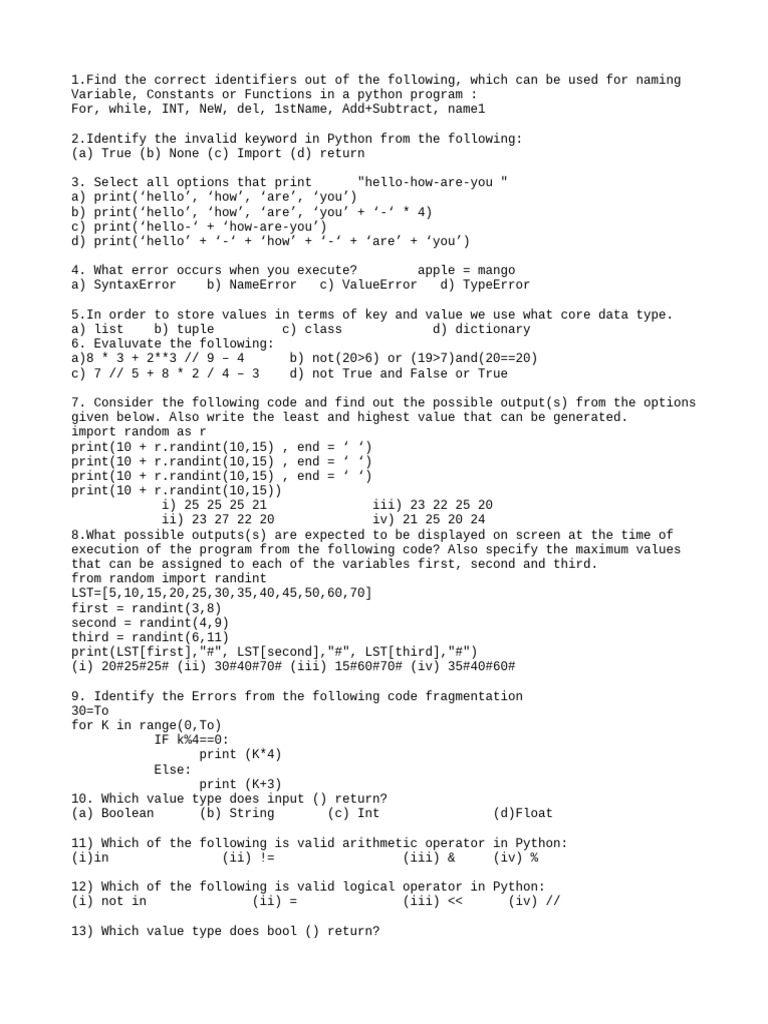 1.find The Correct Identifiers Out | PDF | Data Type | Python (Programming Language)