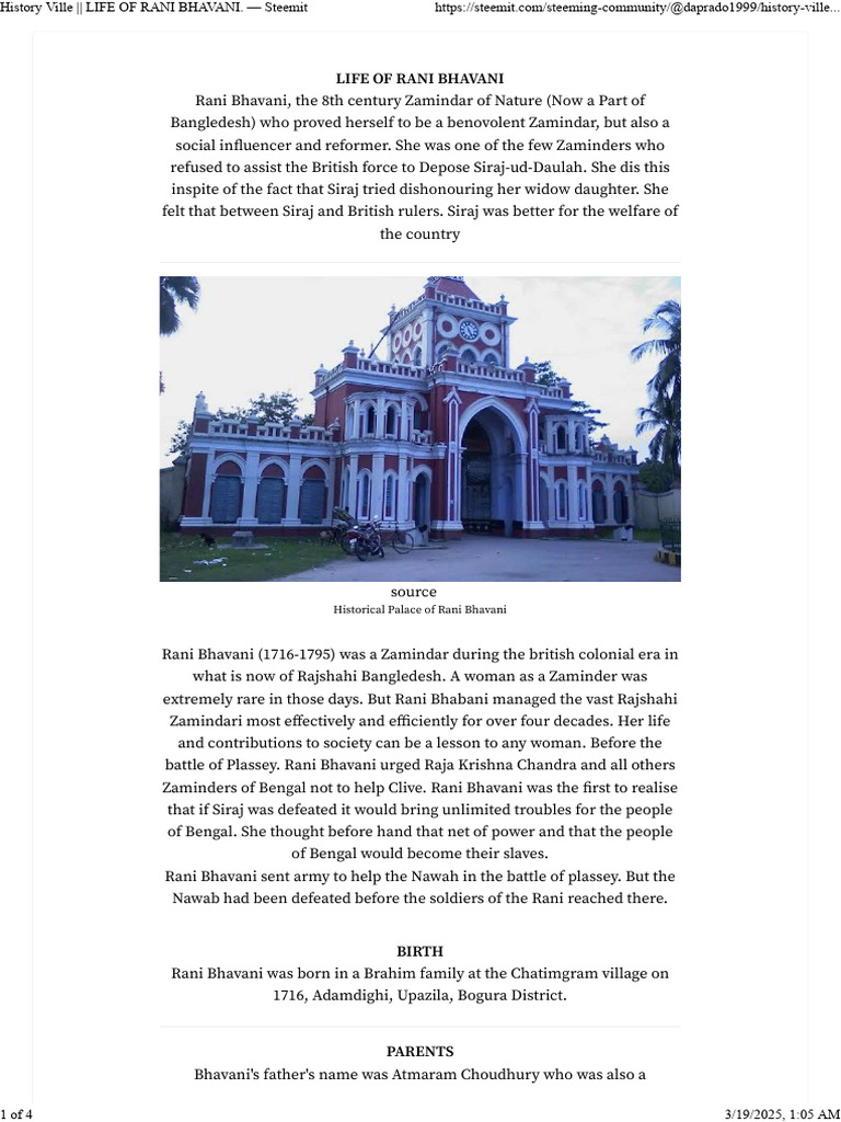 LIFE OF RANI BHAVANI | PDF