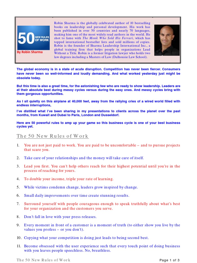 50 New Rules of Work (1) ..By Robin Sharma | PDF | Business