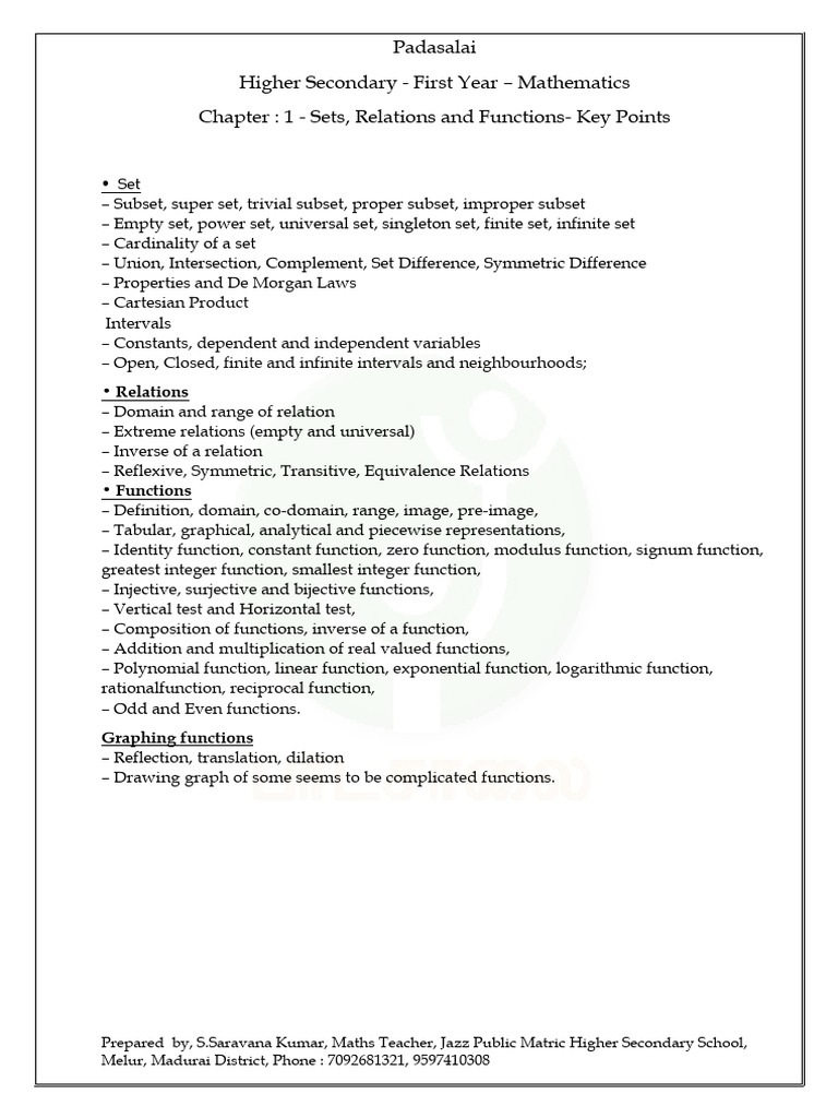 11th Maths Chapter 1 Study Materials English Medium | PDF | Function (Mathematics) | Functions ...