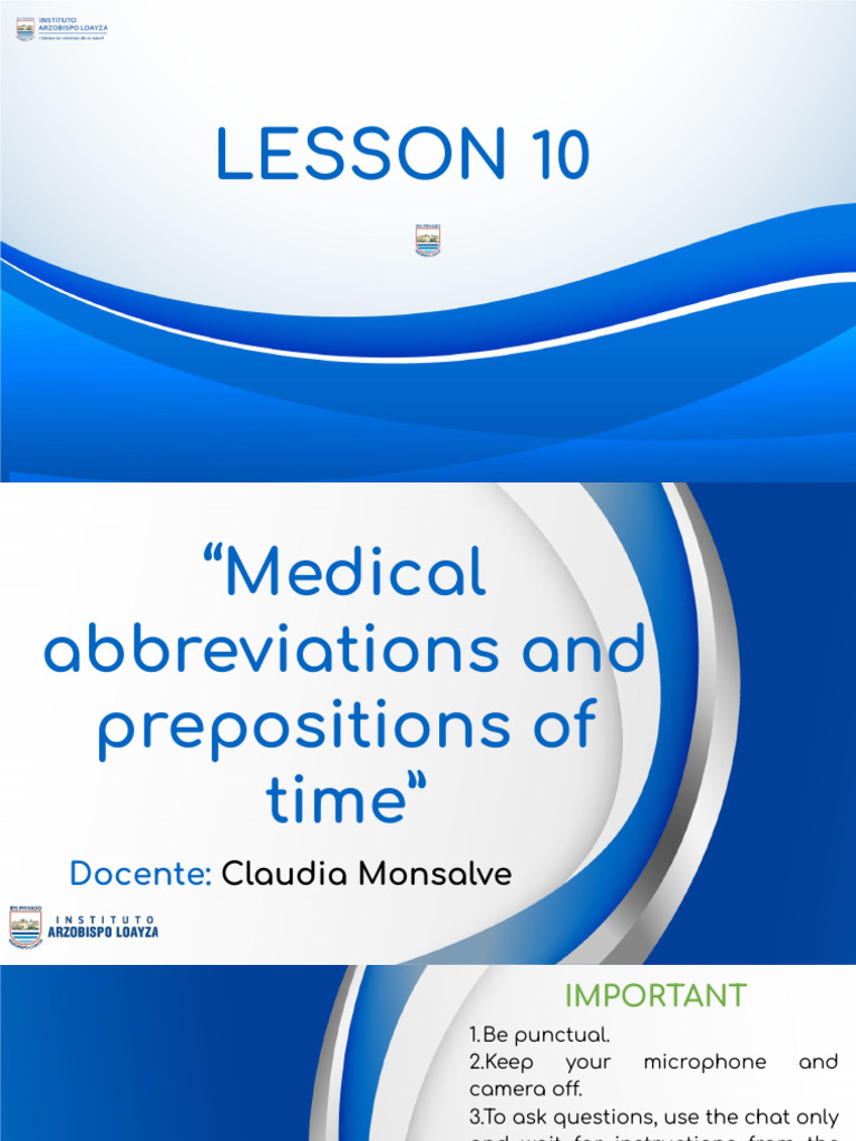Medical Abbreviations - Prepositions of Time | PDF
