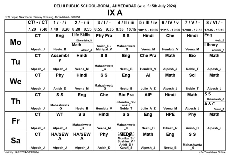 DPS Bopal Ahmedabad Class IX Timetable | PDF