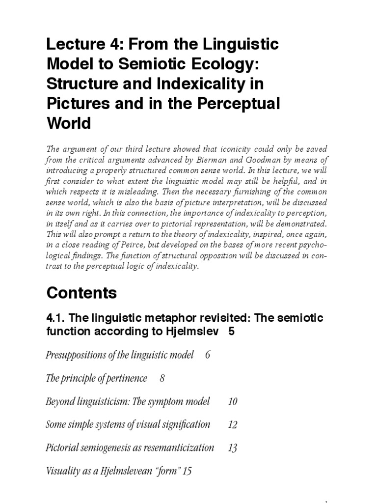 Lecture 4: From The Linguistic Model To Semiotic Ecology: Structure and ...