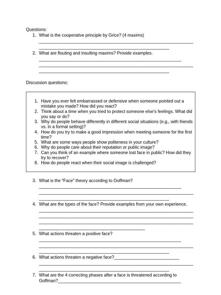 Face Management and Politeness Article Questions | PDF | Social ...