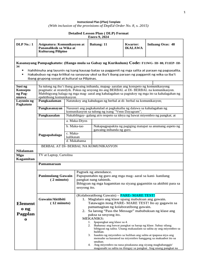 Komunikasyon Co 2 Berbal at Di Berbal | PDF
