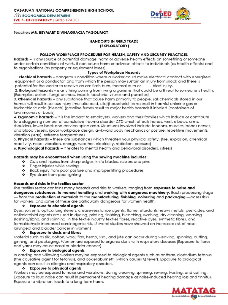 Grade 7 Handouts We1 8 | PDF | Digestion | Personal Protective Equipment