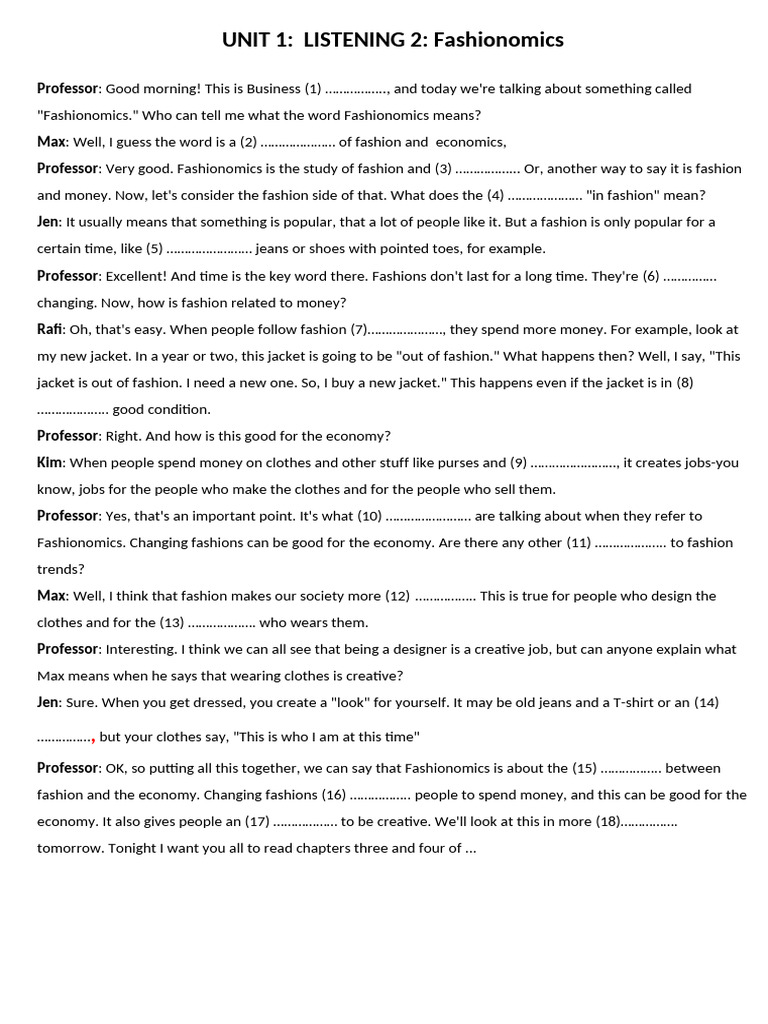 UNIT 1-LIS 2-Fashionomics | PDF | Clothing