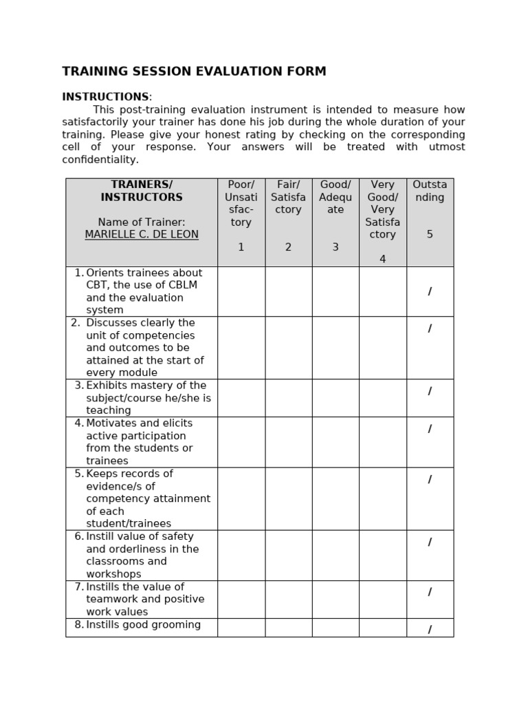 13 Training Session Evaluation Form Orig | PDF | Teaching | Human Communication