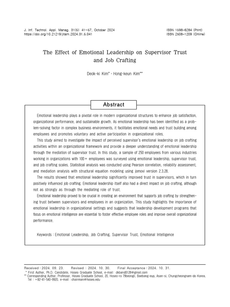 The Effect of Emotional Leadership On Supervisor Trust and Job Crafting ...
