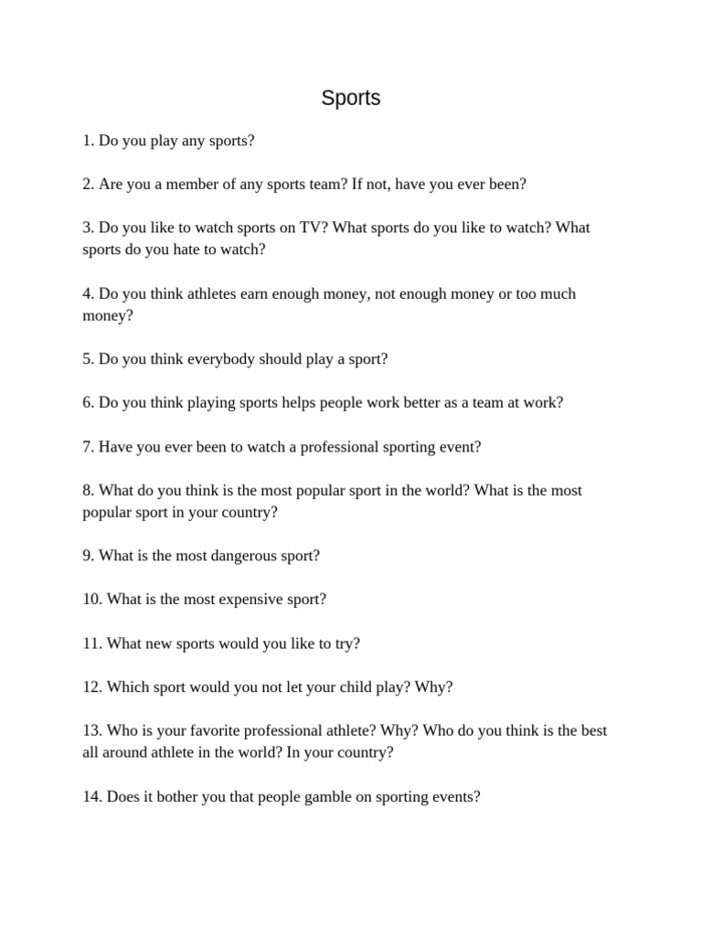 ESL Sports Discussion Questions | PDF