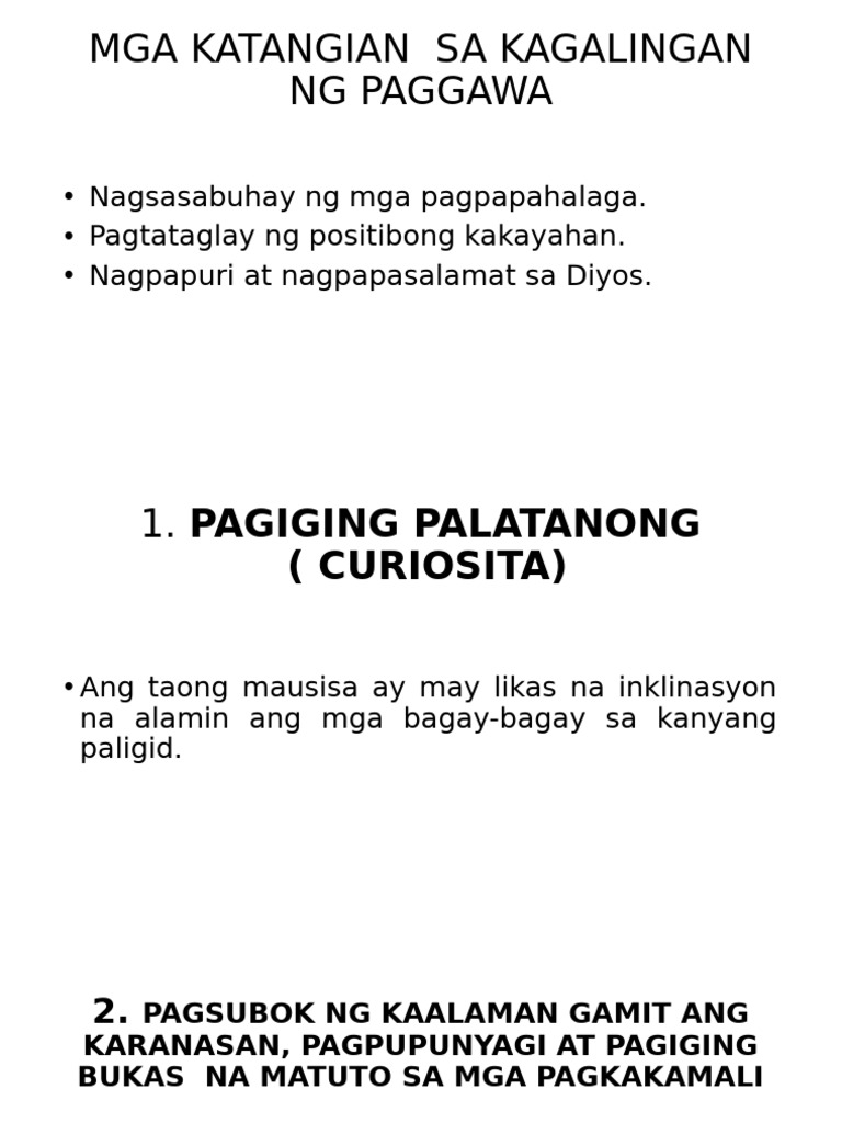 Mga Katangian Sa Kagalingan NG Paggawa | PDF