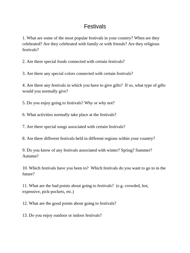 ESL Discussion About Festivals | PDF