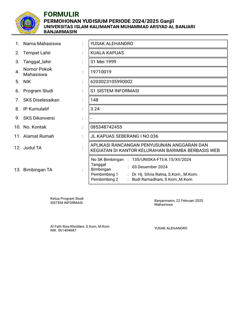 Formulir Yudisium | PDF