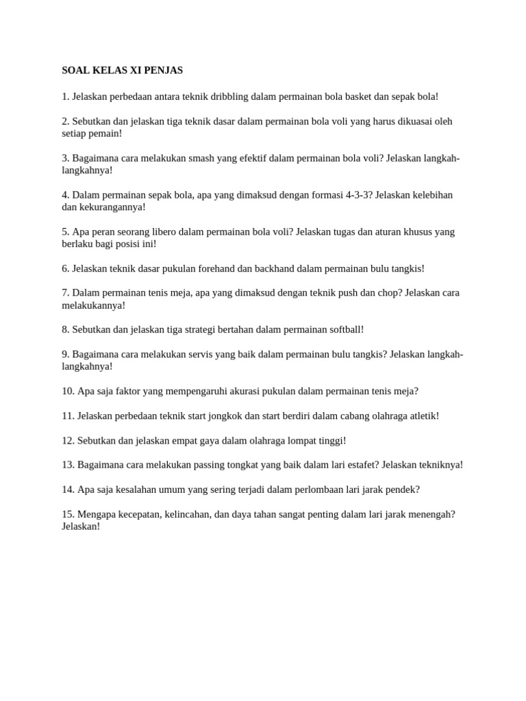 Soal Kelas Xi Penjas | PDF