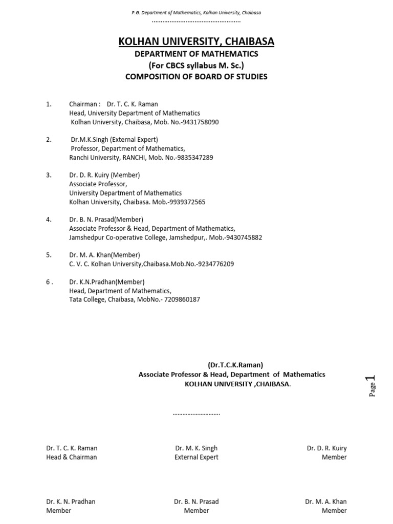 Kolhan University M.Sc. Mathematics Syllabus | PDF | Tensor | Curvature