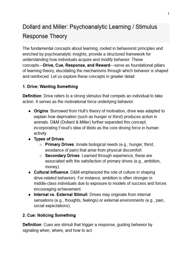 Dollard and Miller - Psychoanalytic Learning - Stimulus Response Theory | PDF | Learning ...