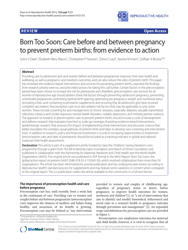 Born Too Soon - Care Before and Between Pregnancy To Prevent Preterm ...