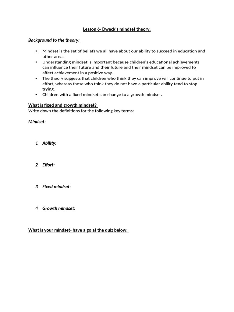 Dweck's Mindset Theory 2024 | PDF | Mindset | Cognition