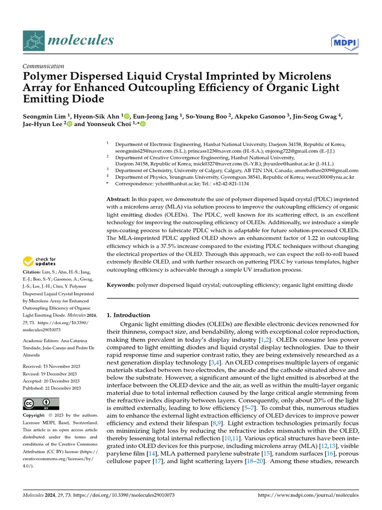 Polymer Dispersed Liquid Crystal Imprinted by Microlens Array for ...