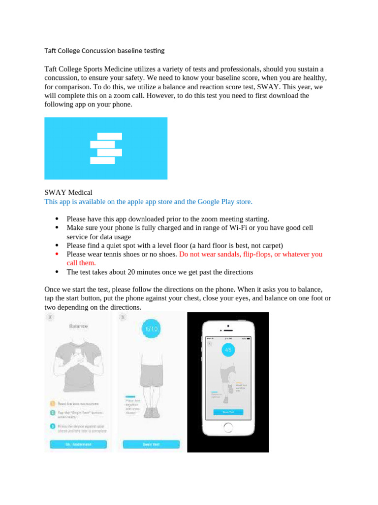 Concussion Baseline Testing Directions | PDF