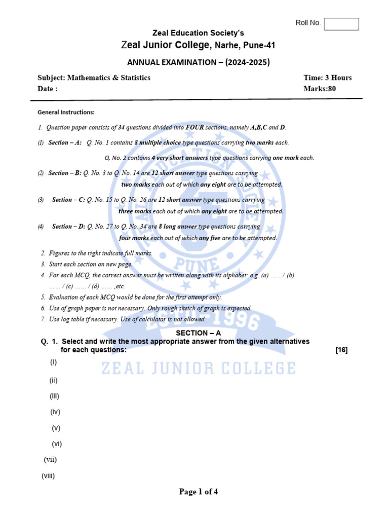 Mathematics Exam Paper Pattern | PDF | Multiple Choice | Evaluation Methods
