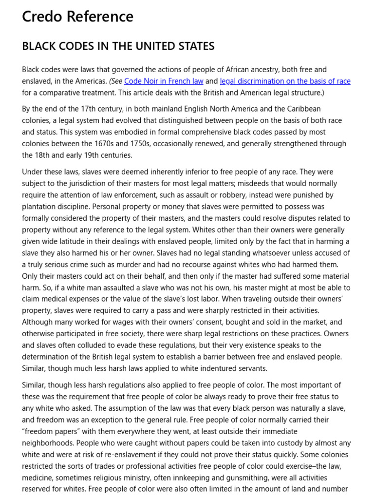 Understanding Black Codes in America | PDF | Slavery | Thirteenth ...
