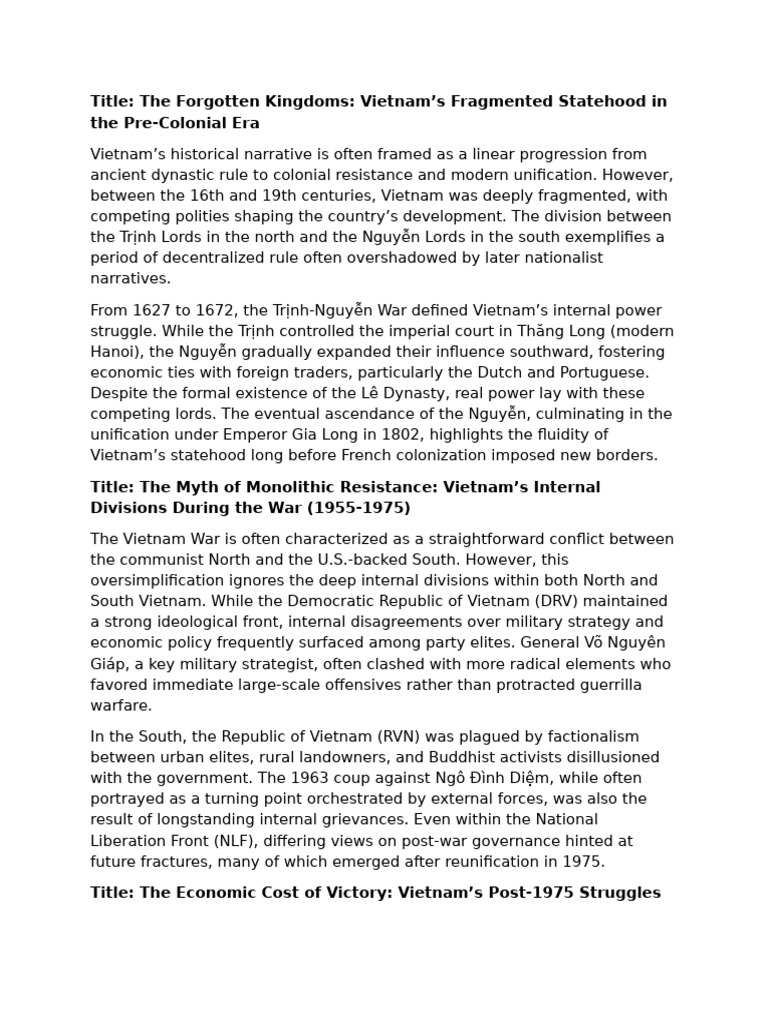Vietnam's Internal Divisions and Peace Challenges | PDF | Vietnam ...
