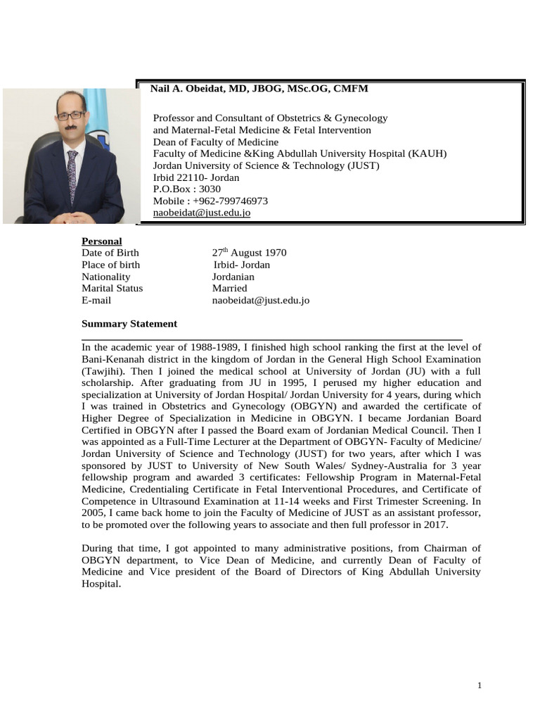 Nail A. Obeidat, MD, Jbog, MSC - Og, CMFM | PDF | Medical School ...