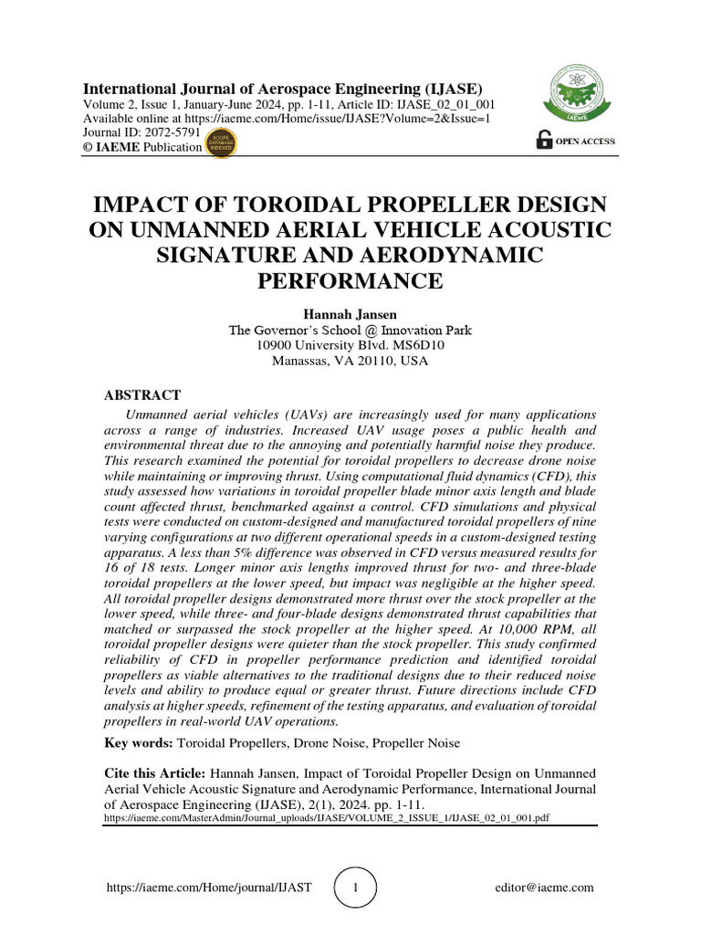 Toroidal Propeller Impact on UAV Noise | PDF | Unmanned Aerial Vehicle ...