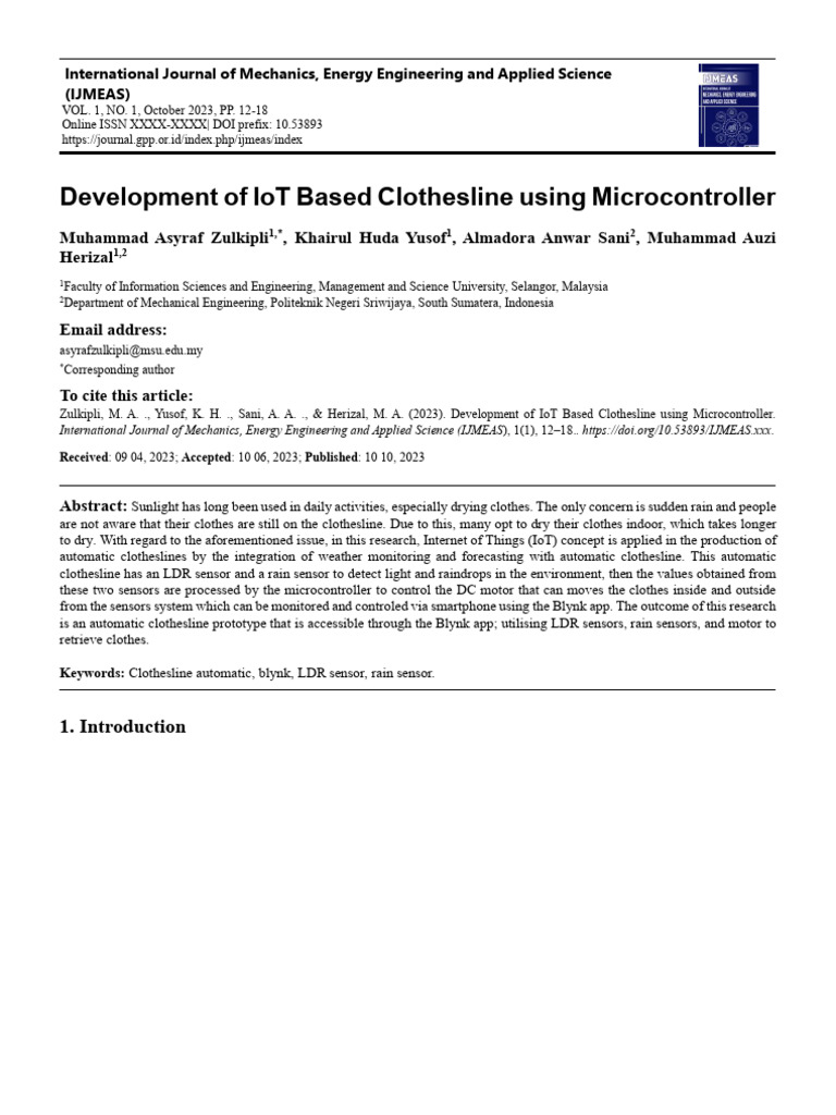 Development of IoT Based Clothesline Using Microco | PDF | Rain ...