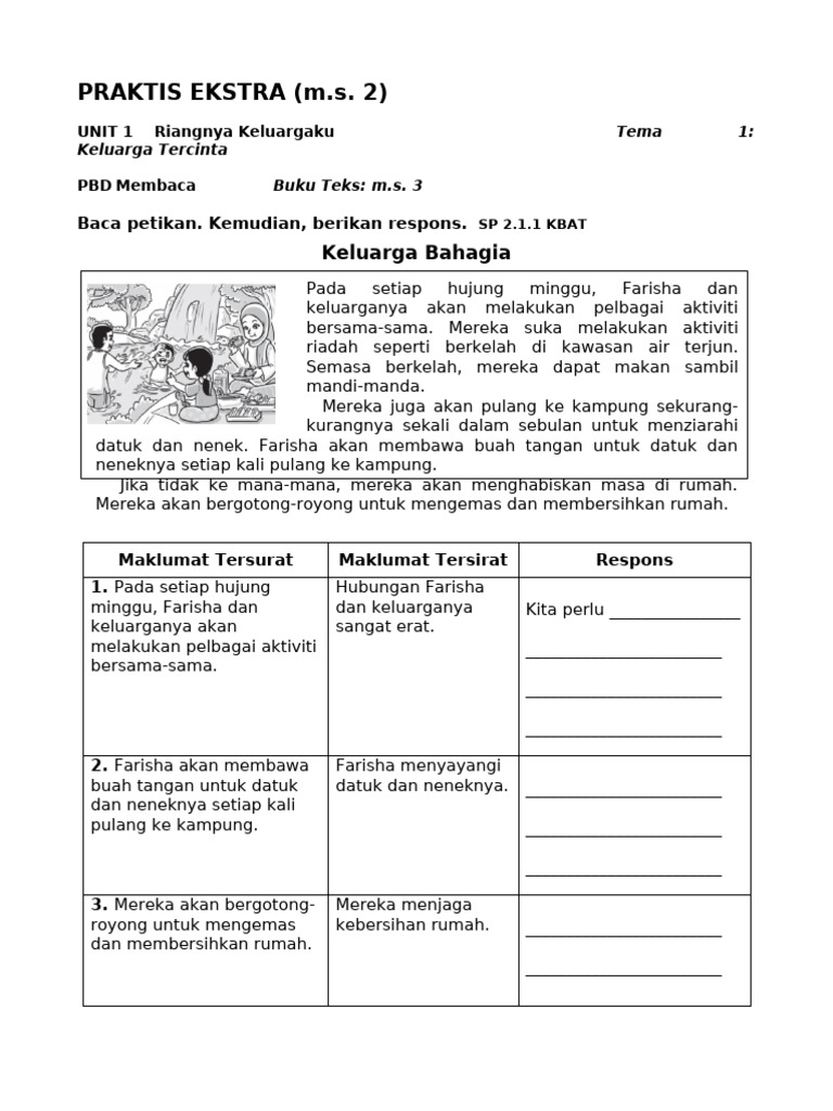 PKH BM SJKC 5A - Tema 1 - M.S. 2 - Praktis Ekstra | PDF