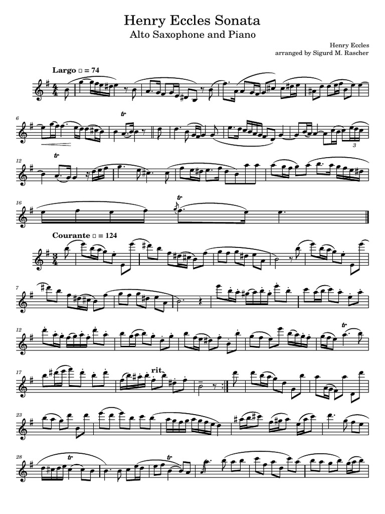 Eccles Sonata for Alto Saxophone | PDF | Saxophone | Woodwind Instruments