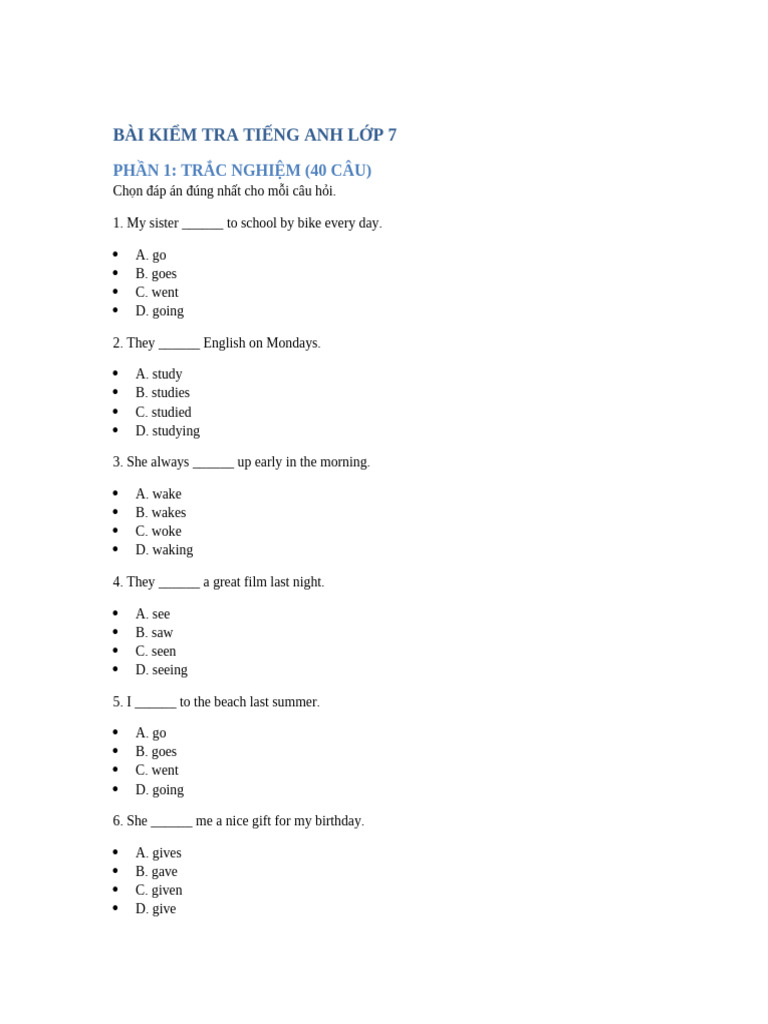 English Test Grade7 Full Updated | PDF