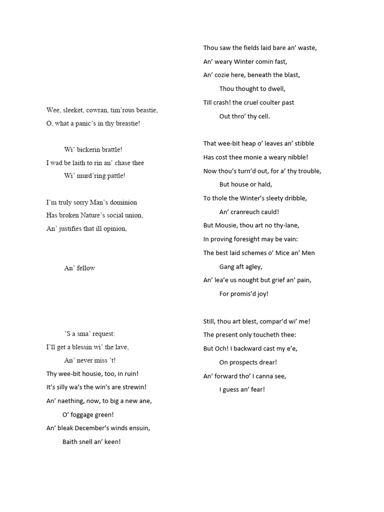 To a Mouse: Burns' Reflection on Life | PDF