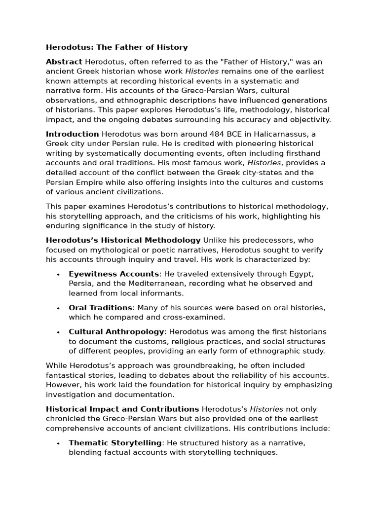 Herodotus: Pioneer of Historical Writing | PDF | Herodotus | Historian