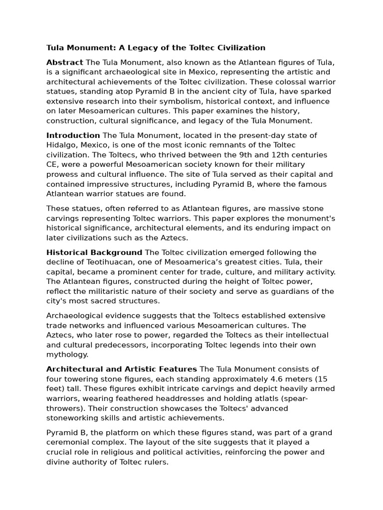Tula Monument A Legacy of The Toltec Civilization | PDF | Indigenous ...